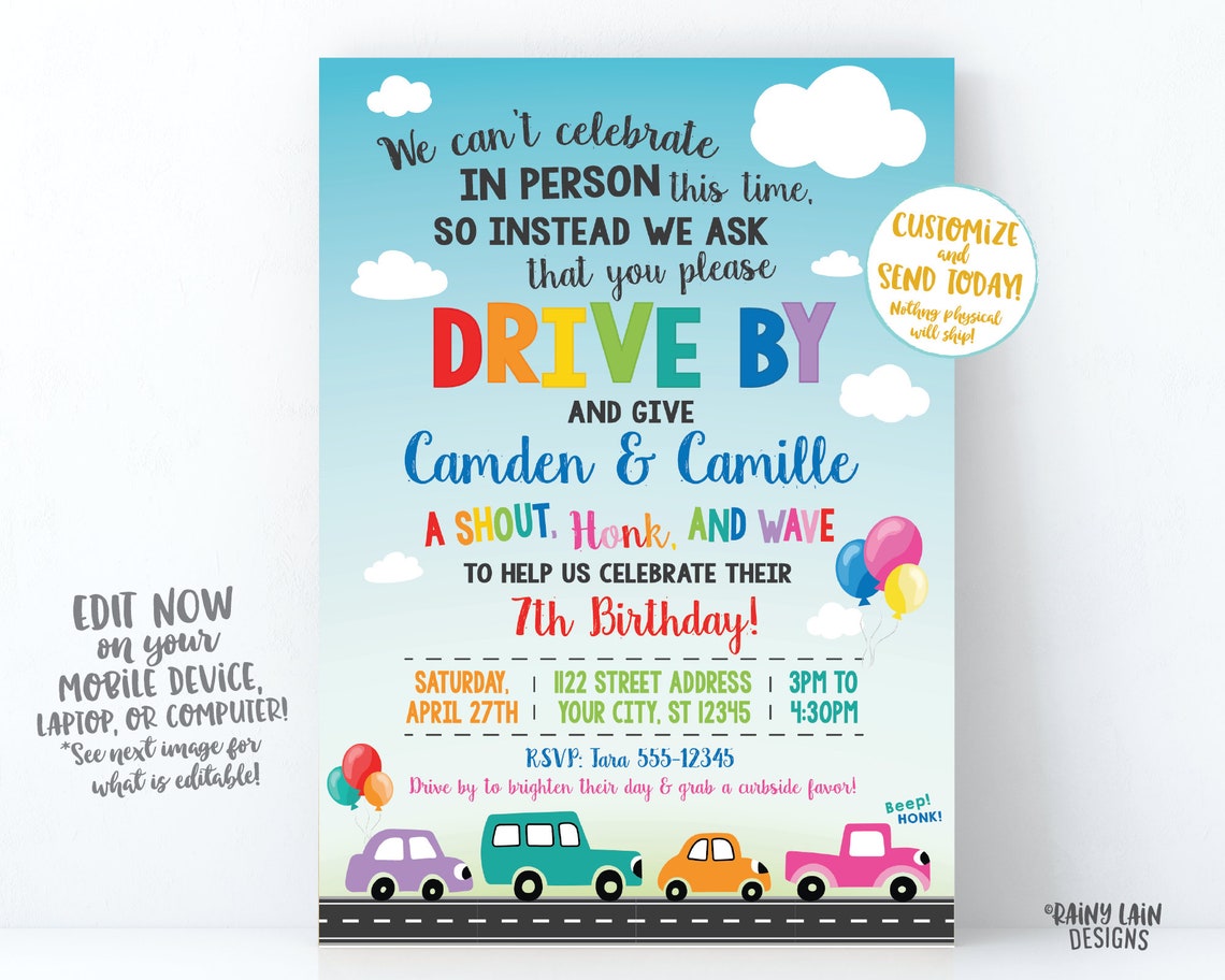 Drive by Party Invitation Sibling Drive by Party Joint Drive | Etsy