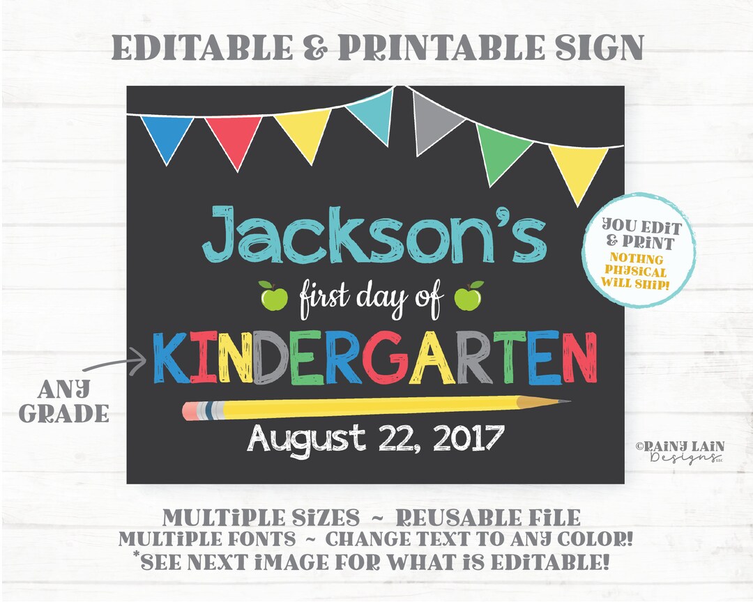 First Day of School Chalkboard Sign, Editable Back to School Template ...
