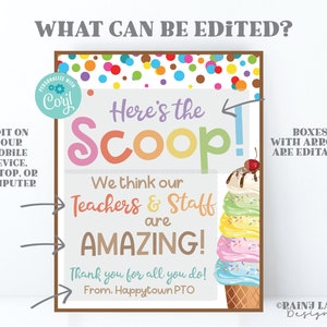 Here's the Scoop Sign Ice Cream Social Teacher's Lounge Staff Room ...