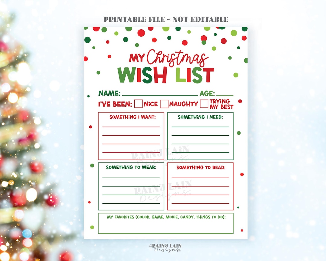 Printable Christmas Wish List for Kids, Santa Wish List, Holidays Wish ...