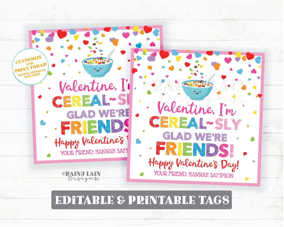 Cereal-sly Glad We're Friends Valentine, Cereal Valentine, Cereal Gift ...