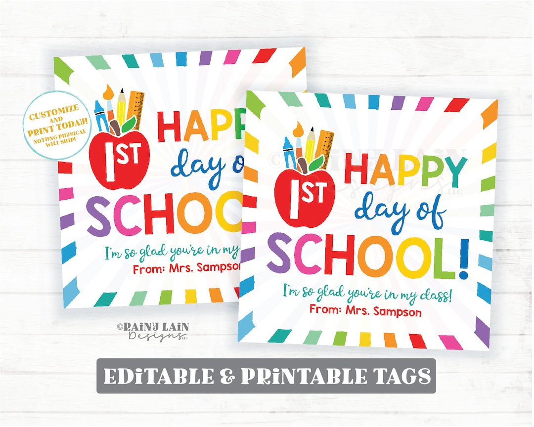 Happy First Day of School Tag Welcome to Kindergarten Preschool ANY ...