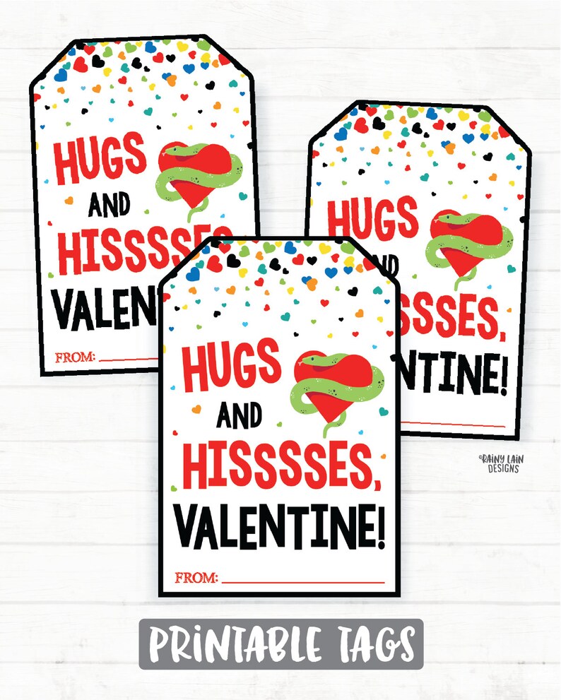 Hugs and Hisses Snake Valentine, Toy Snake Candy, Fidget Snake Tags ...