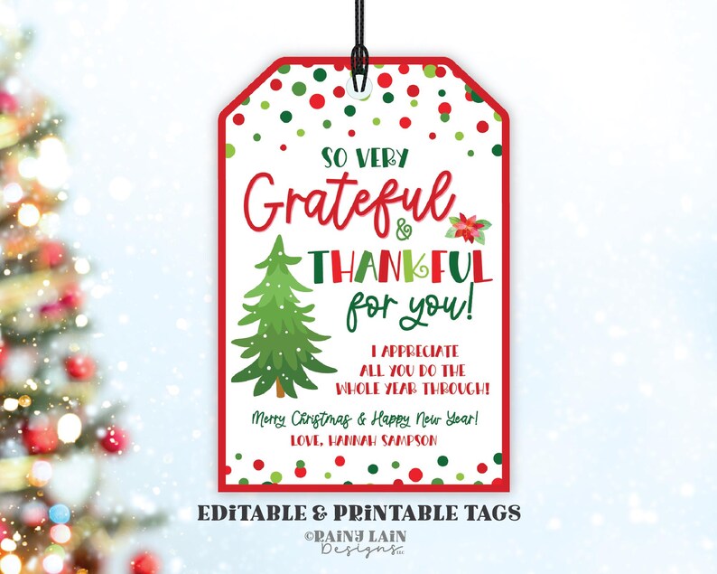 Christmas Thank You Gift Tag, Editable Printable Template, Holiday ...
