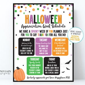 Editable Halloween Appreciation Week Schedule Flyer Itinerary Luncheon ...