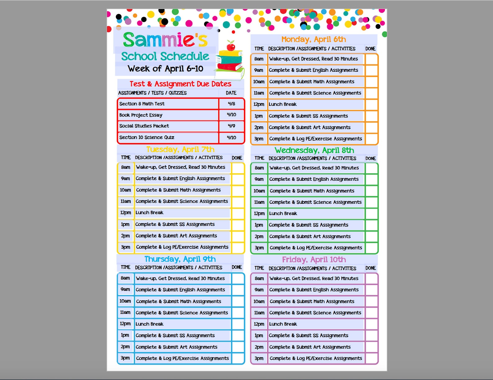 Printable Kids School Schedule Editable Home School Schedule | Etsy