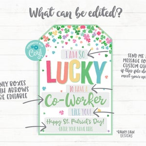 Lucky to Have a Co-worker Like You St Patrick's Day Gift Tag Shamrocks ...