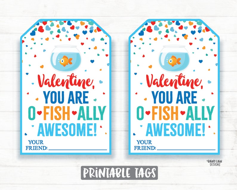Goldfish Valentine, O-fish-ally Awesome Valentine, Goldfish Tag, Fish ...
