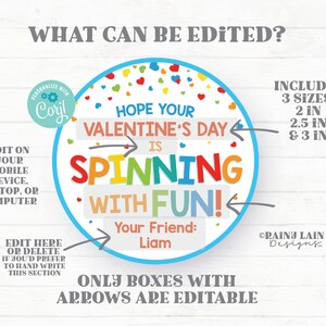 Spinning With Fun Tag, Fidget Spinner Valentine, Pop Spin Toy, Gift Tag ...