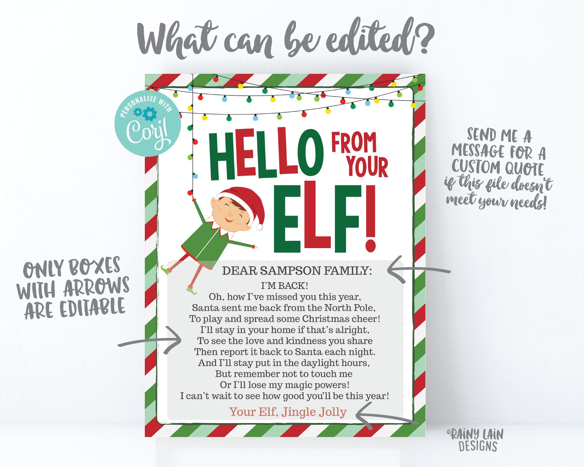 Elf Hello Letter Elf Goodbye Letter, Elf Return Letter, Christmas Elf ...