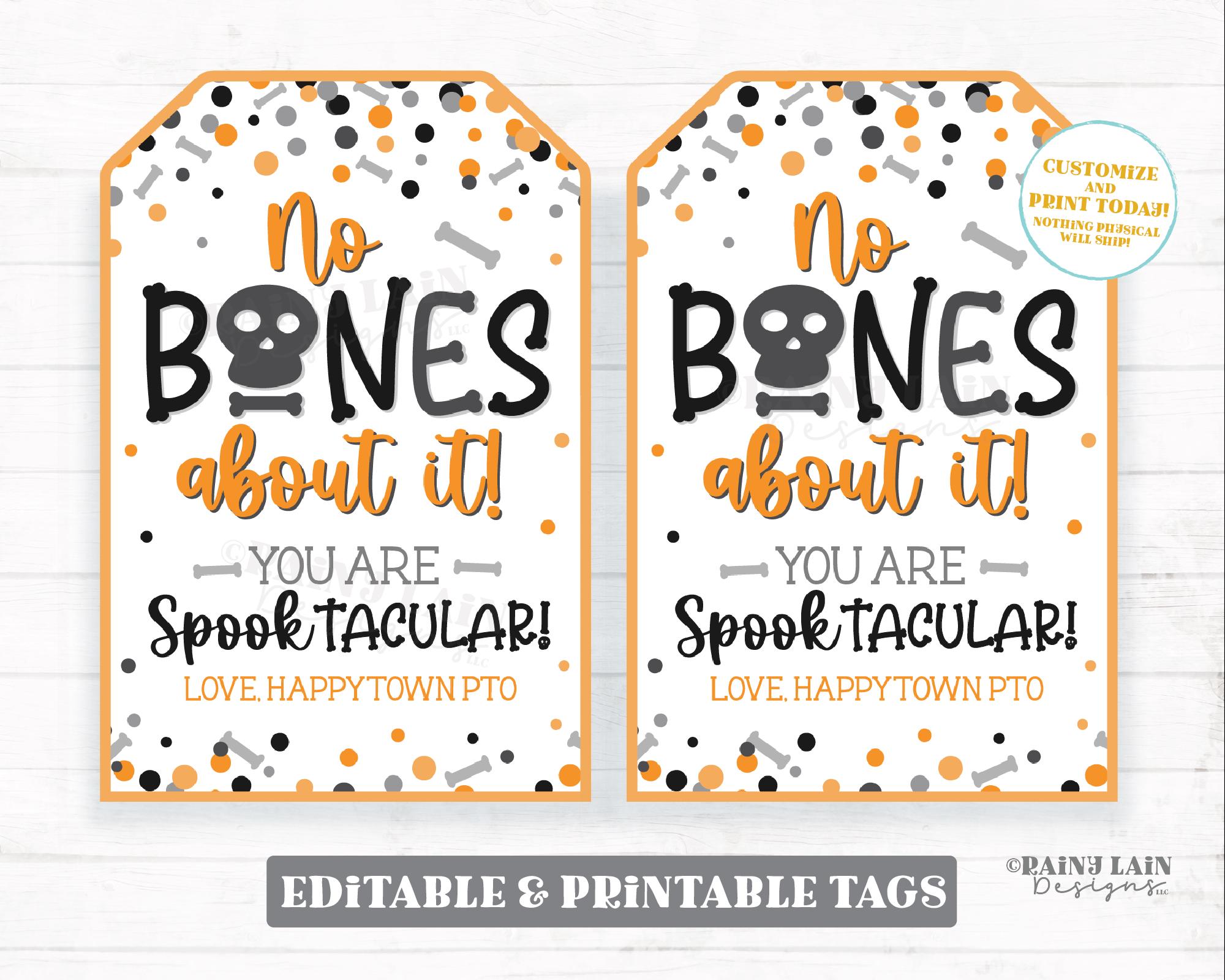 Editable Halloween Appreciation Tags, No Bones About It, Thank You Gift ...