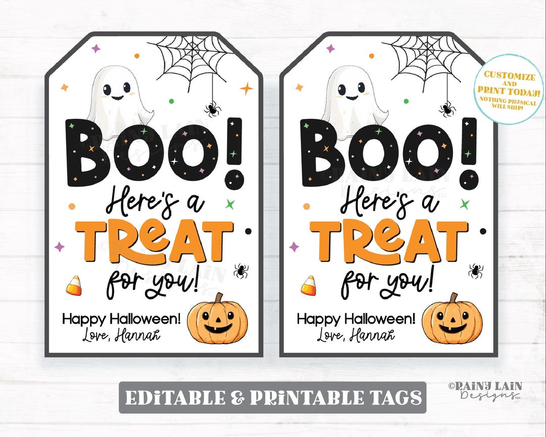 Editable Halloween Favor Tags, Boo Here's a Treat for You Gift, Trick ...