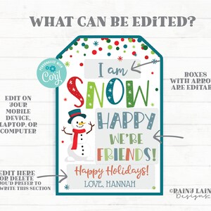 I Am SNOW Glad We're Friends Tag Happy We Are Friends Printable Winter ...