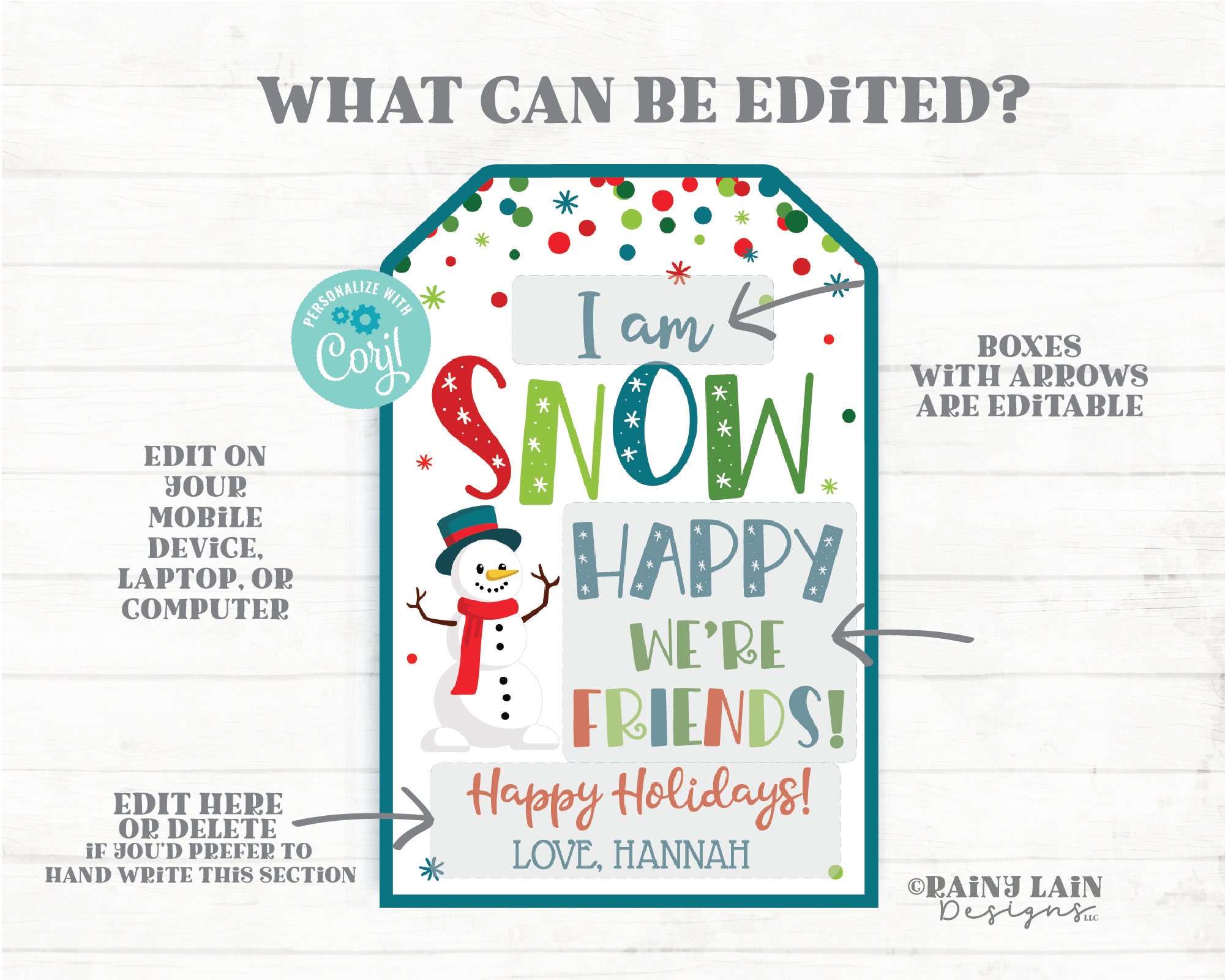I Am SNOW Glad We're Friends Tag Happy We Are Friends Printable Winter ...