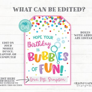 Hope Your Birthday is Bubbles of Fun Tag Classroom Bubbles Birthday ...