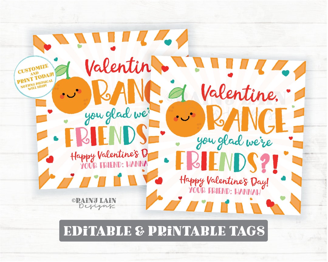 Orange You Glad We're Friends Valentine Tags, Cutie Clementine ...