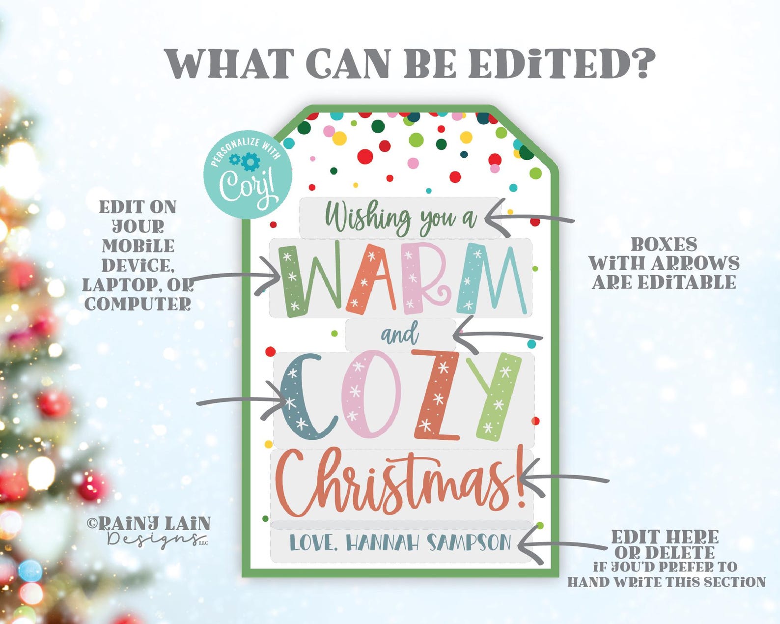 Wishing You a Warm and Cozy Christmas Tag, Editable Holiday Gift Tag ...