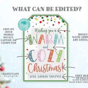 Wishing You a Warm and Cozy Christmas Tag, Editable Holiday Gift Tag ...