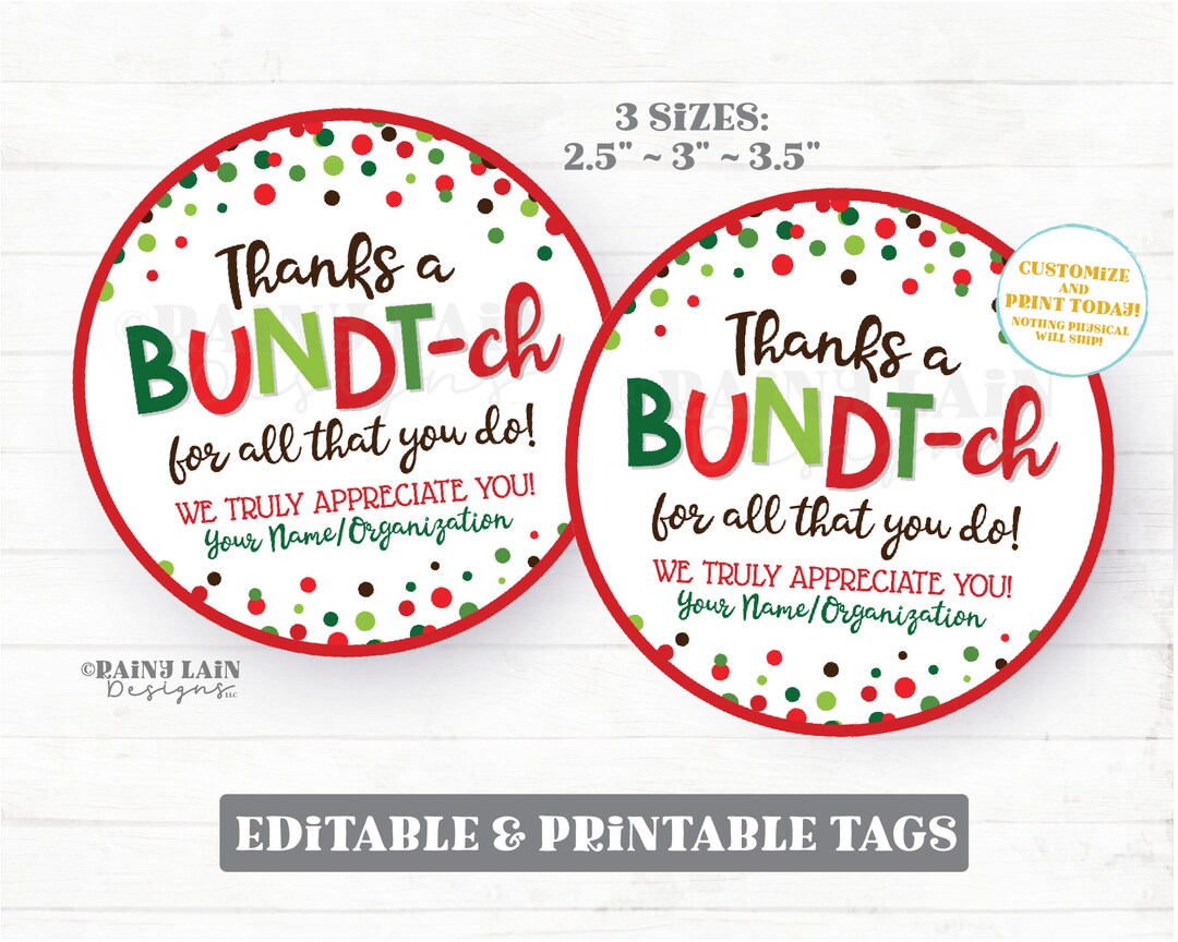 Bundt Cake Gift Tag Christmas Thank You Bundt-ch Holiday Bundt'ch ...