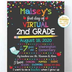First Day of Virtual Kindergarten Sign, Virtual School Sign Editable ...