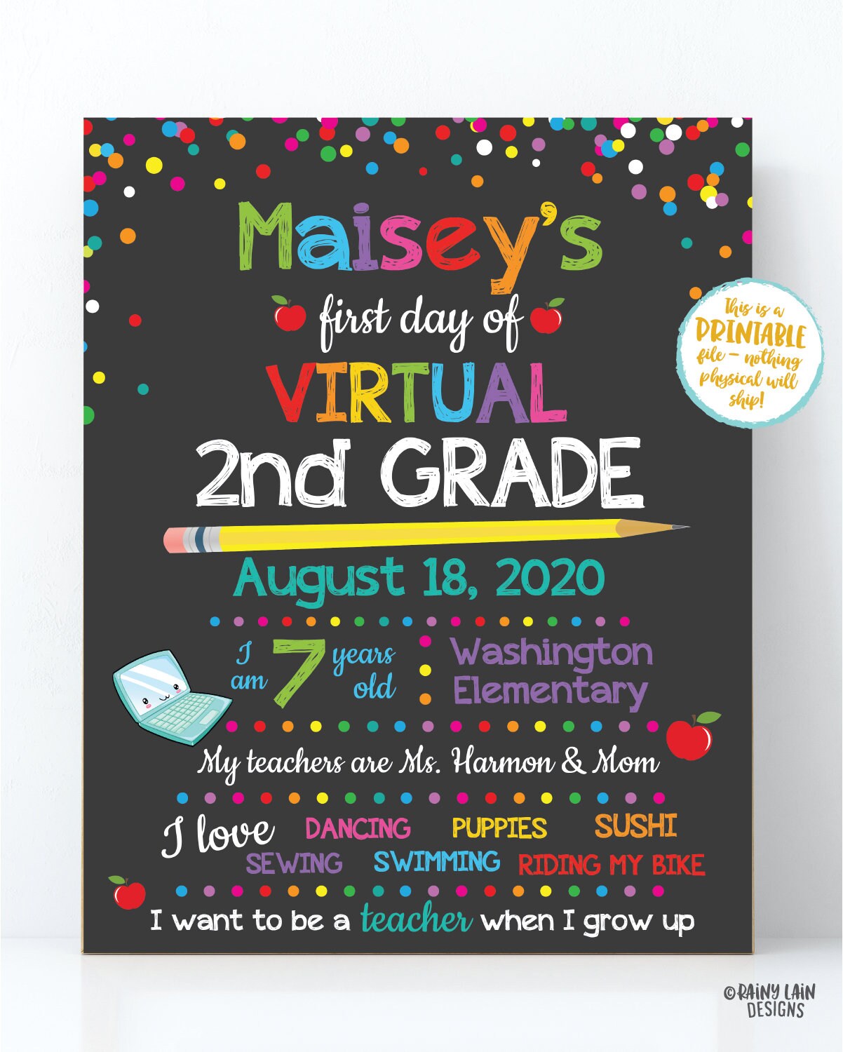 First Day of Virtual Kindergarten Sign Virtual School Sign | Etsy