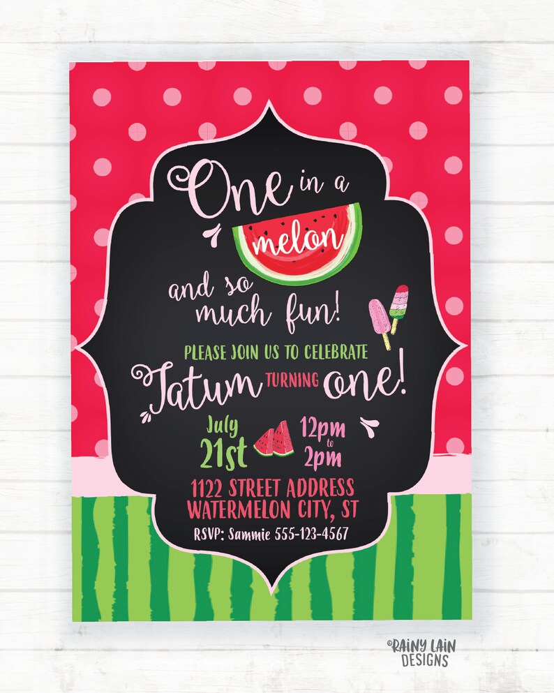 Watermelon Invitation One in a Melon Invitation Summer | Etsy