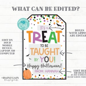 It's a Treat to Be Taught by You Tag Halloween Teacher Gift Tag Teacher ...