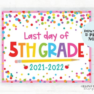 Last Day of School Sign Last Day of 5th Grade Fifth Grade End - Etsy