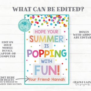 Hope Your Summer is Popping With Fun Card, Popcorn, Pop, Fidget, End of ...