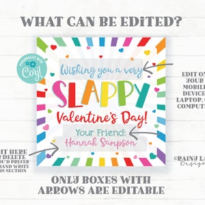 Slappy Valentine's Day Tag, Slap Bracelet Valentine, Easy Editable ...