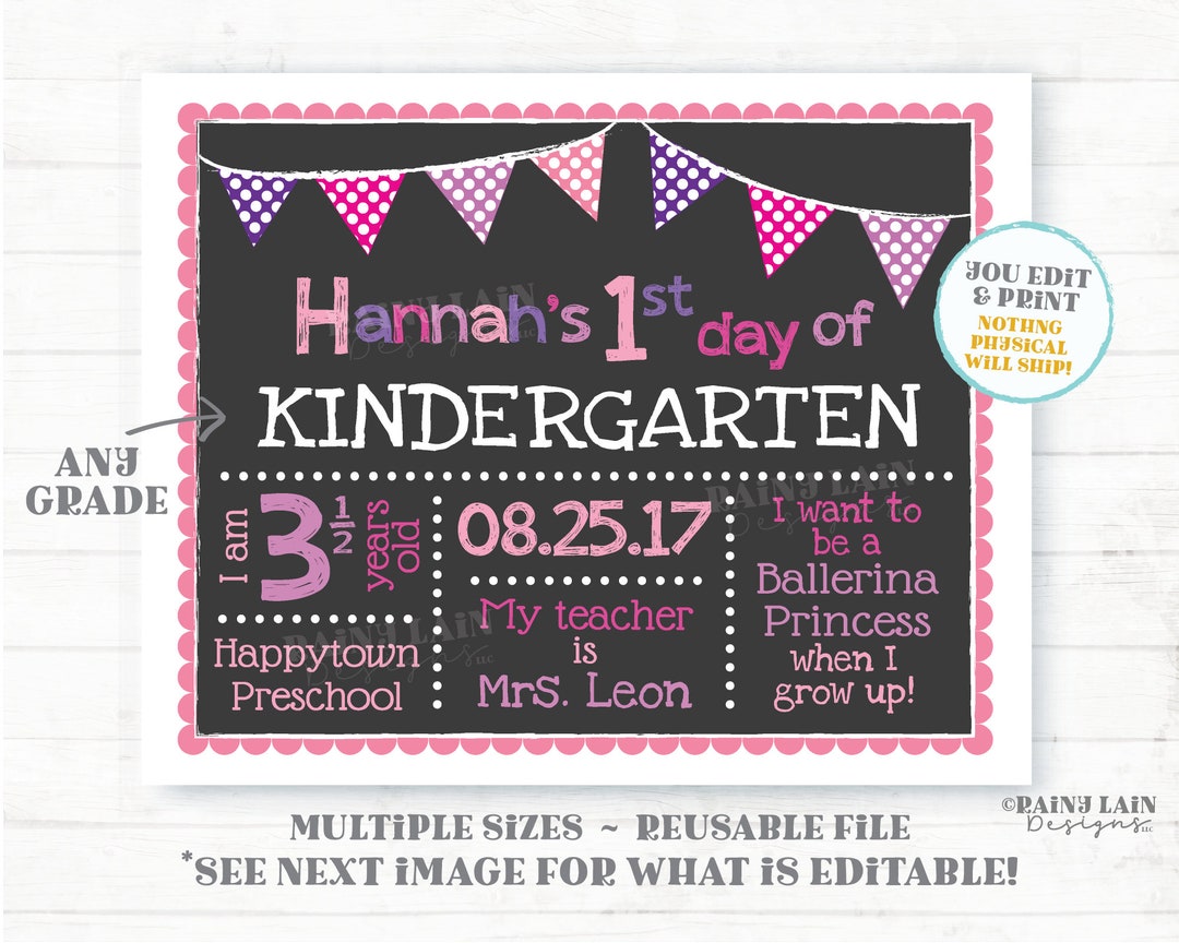 First Day of School Sign Editable 1st Day of School Pre-k Kindergarten ...