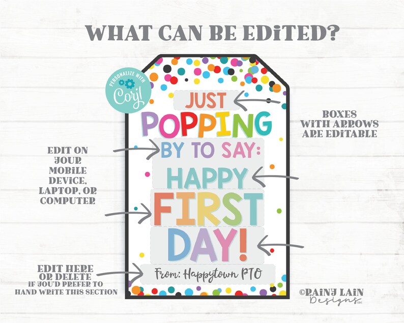 Editable Popping by to Say Happy First Day, 1st, Student Welcome, Meet ...