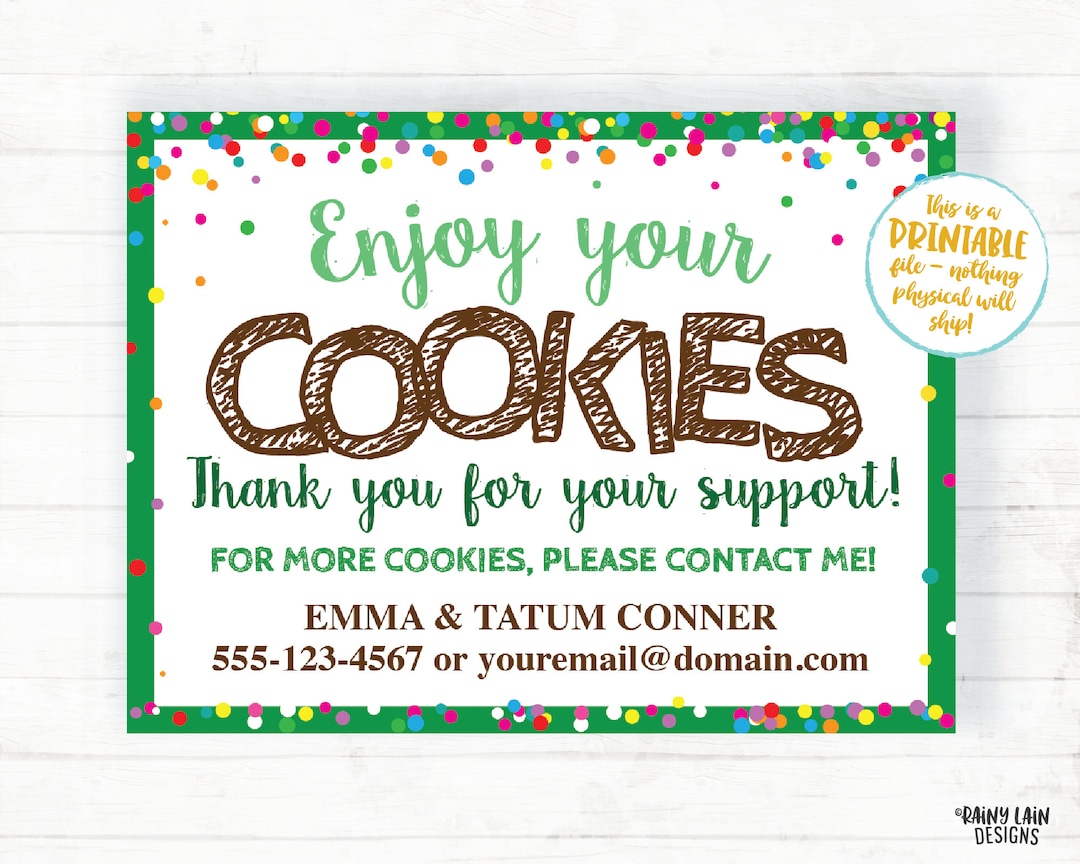 Editable Thank You Notes, Cookie Thank You Note, Thank You Card, Cookie ...