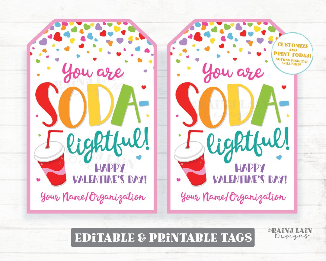You Are Sodalightful Valentine Tag, Valentine's Day Soda Gift, Pop ...