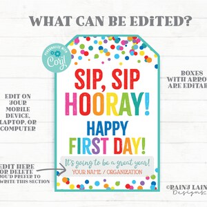 Sip Sip Hooray Happy First Day of School Tags Back to School From ...
