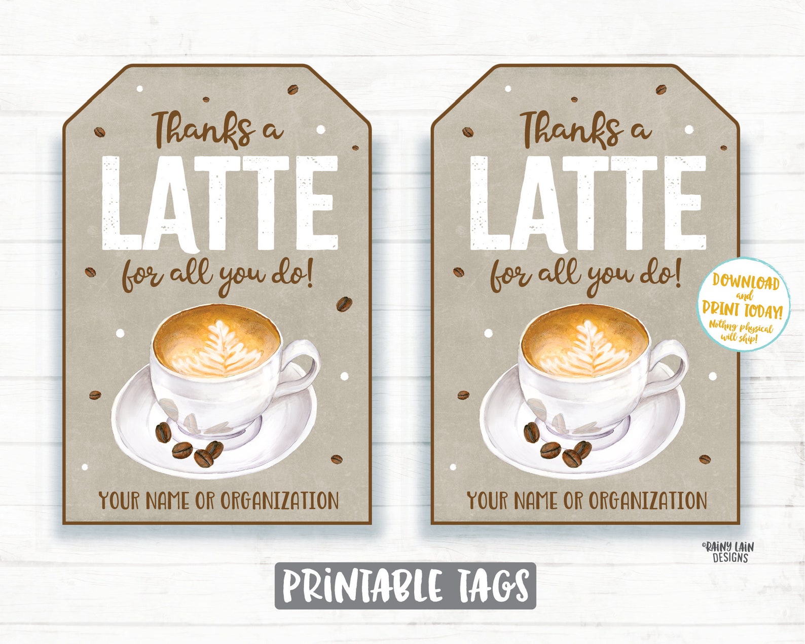 Thanks a Latte Tag Latte for all you do tag Coffee Gift Tag | Etsy