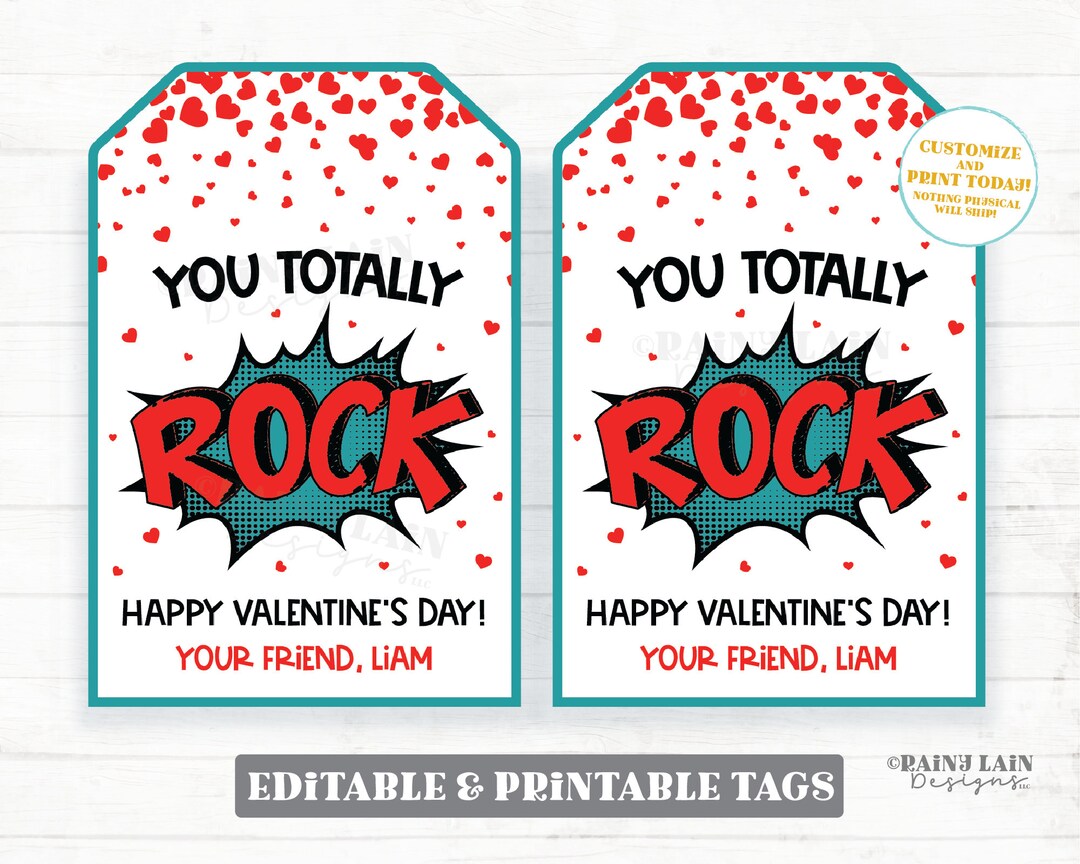 You Totally Rock Valentine, You Rock Painting Valentine's Day Tag ...