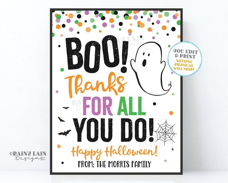 Boo Thanks for All You Do Sign Halloween Thank You Gift Lounge - Etsy