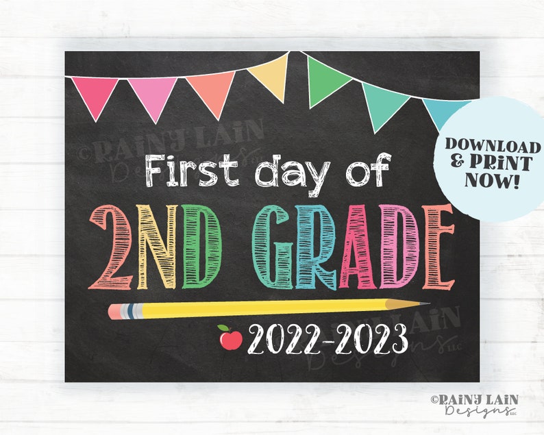 First Day of 2nd Grade Sign Girl Printable First Day of School - Etsy