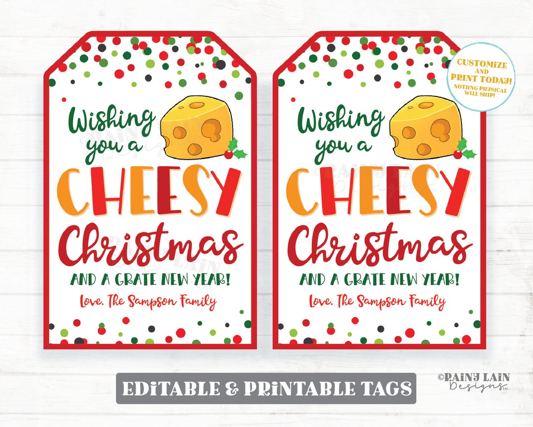 Cheese Gift Tag Wishing You Cheesy Christmas Grate New Year Holiday ...