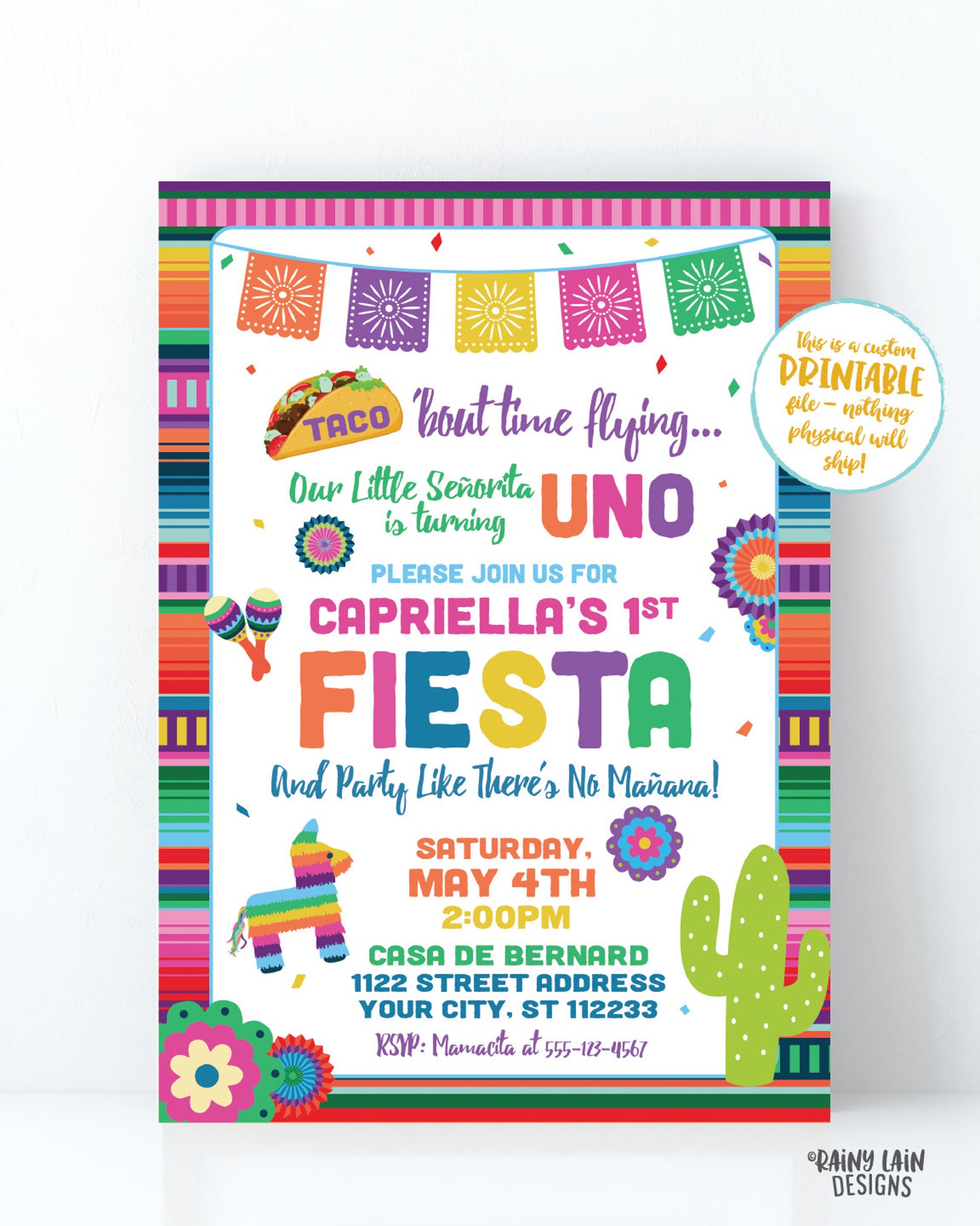 First Fiesta Invitation Girl 1st Birthday Invite Taco Bout - Etsy