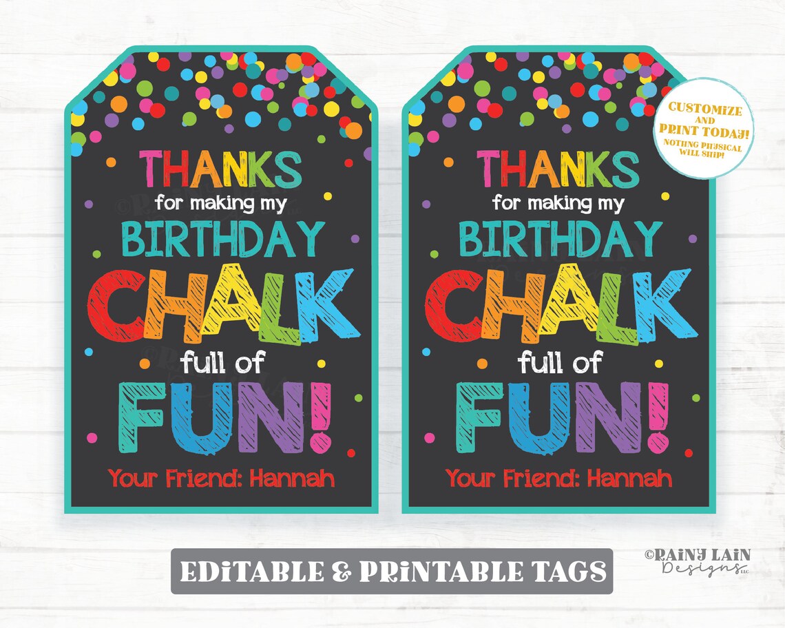 Chalk Birthday Favor Tags Thanks for Making My Birthday Chalk - Etsy