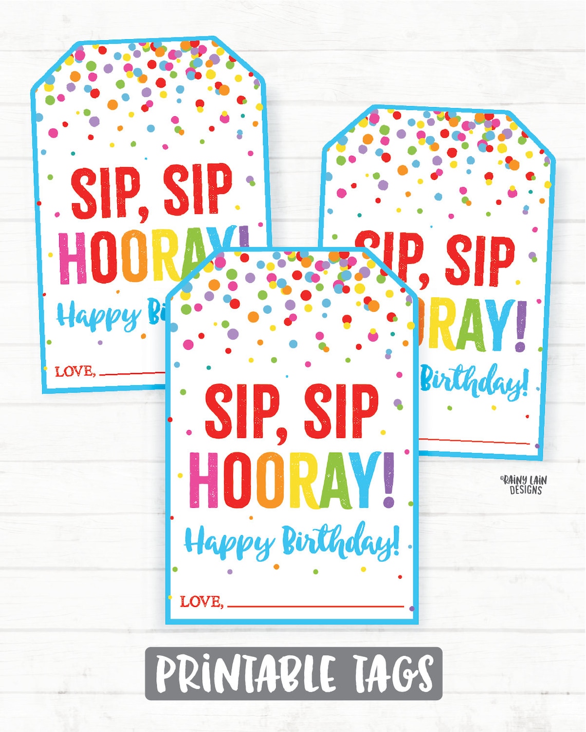 Sip Sip Hooray Happy Birthday Tags Happy Birthday Straw Tags - Etsy