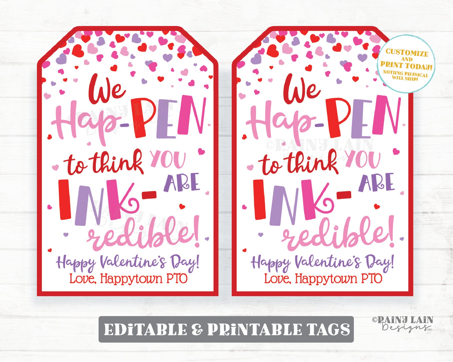 Ink Pen Gift Tags, Hap-pen Ink-redible, Printable Valentine's Day Tags ...