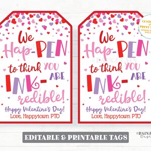 Ink Pen Gift Tags, Hap-pen Ink-redible, Printable Valentine's Day Tags ...