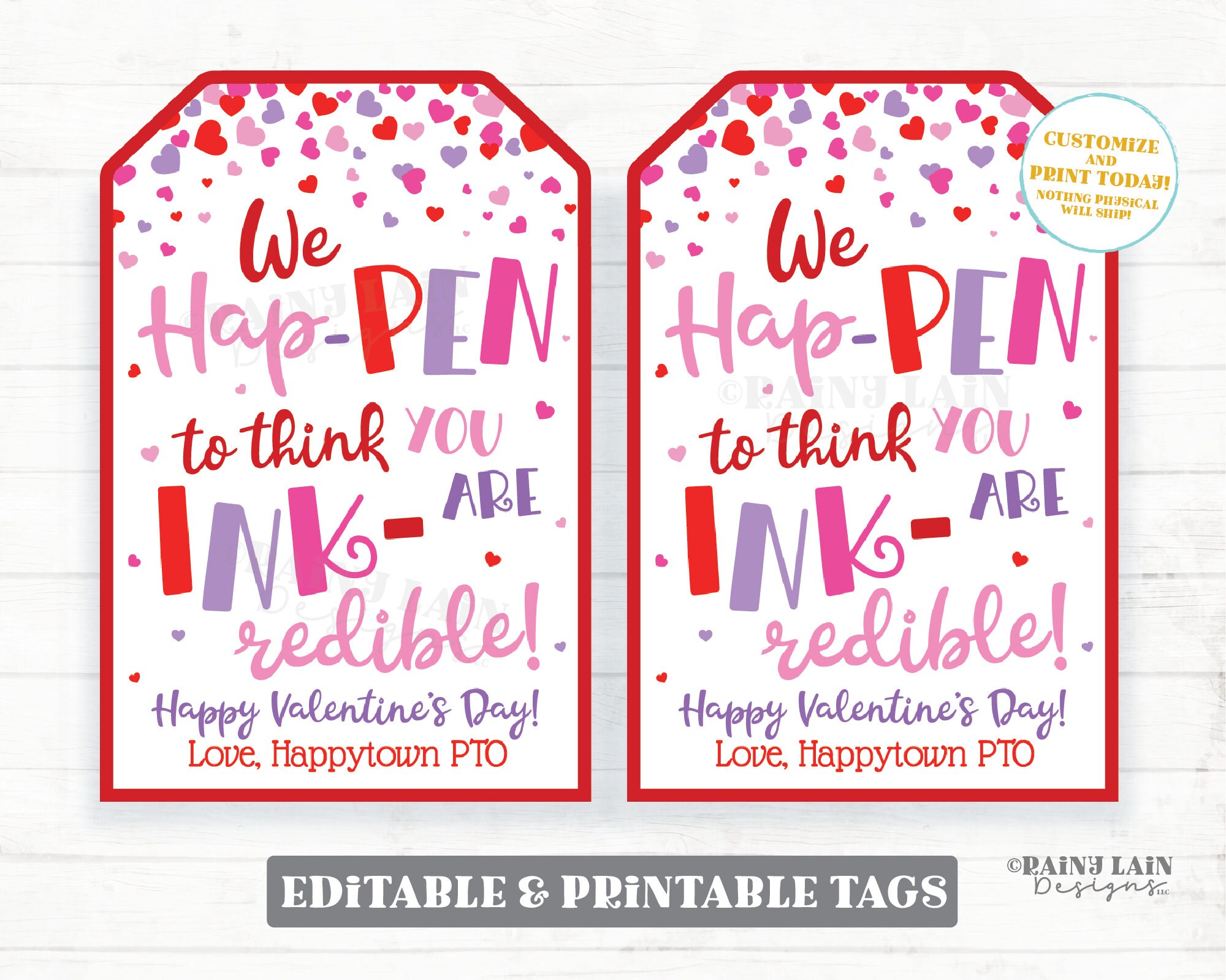 Ink Pen Gift Tags, Hap-pen Ink-redible, Printable Valentine's Day Tags ...