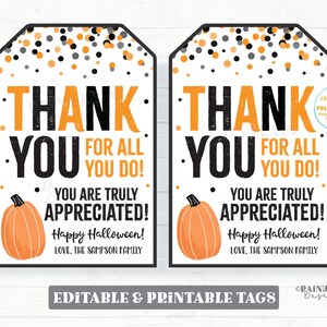 Thank You for All You Do Halloween Tag Appreciate Halloween Gift Tags ...