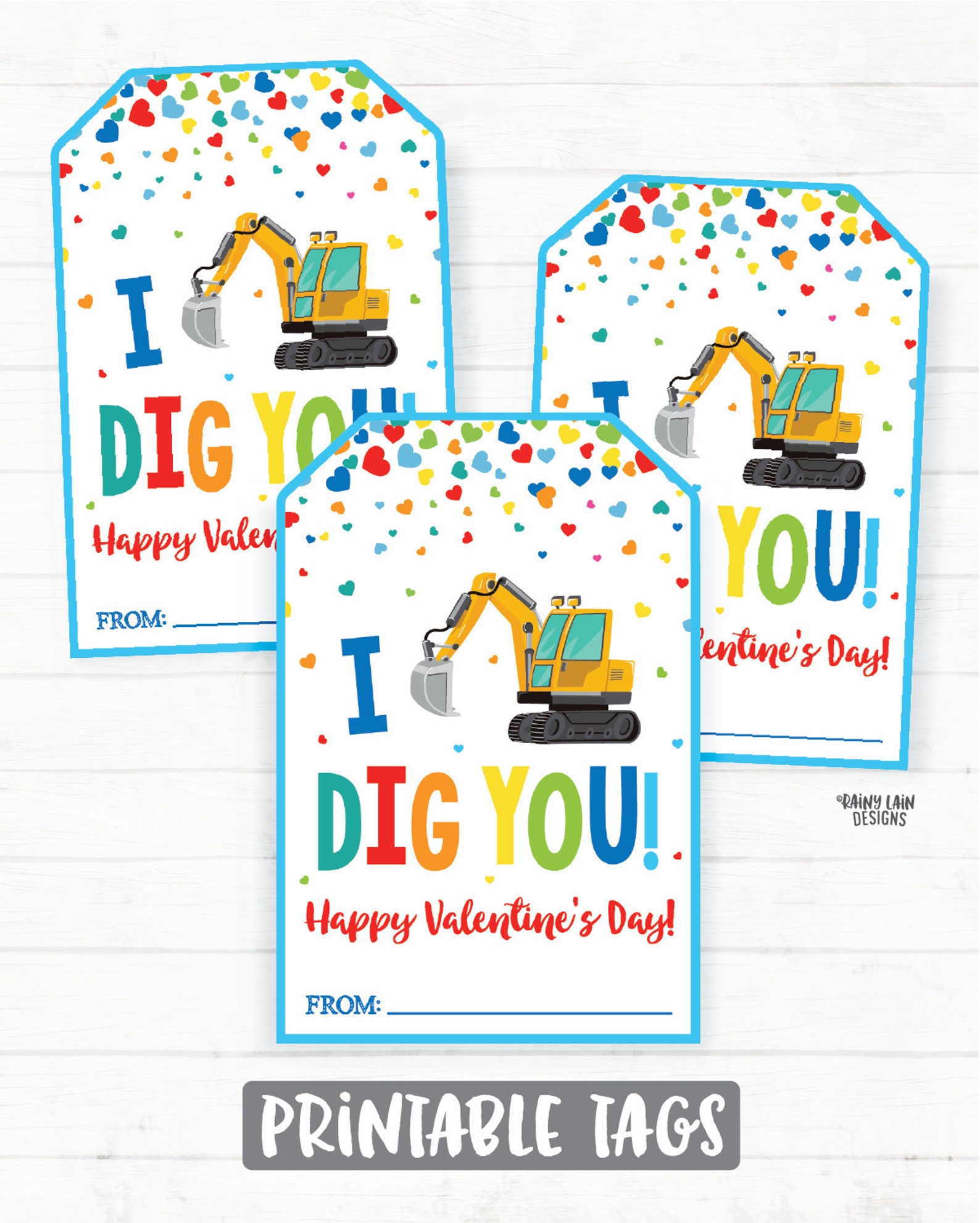 I Dig You Valentine Tag Digger Valentine Construction | Etsy