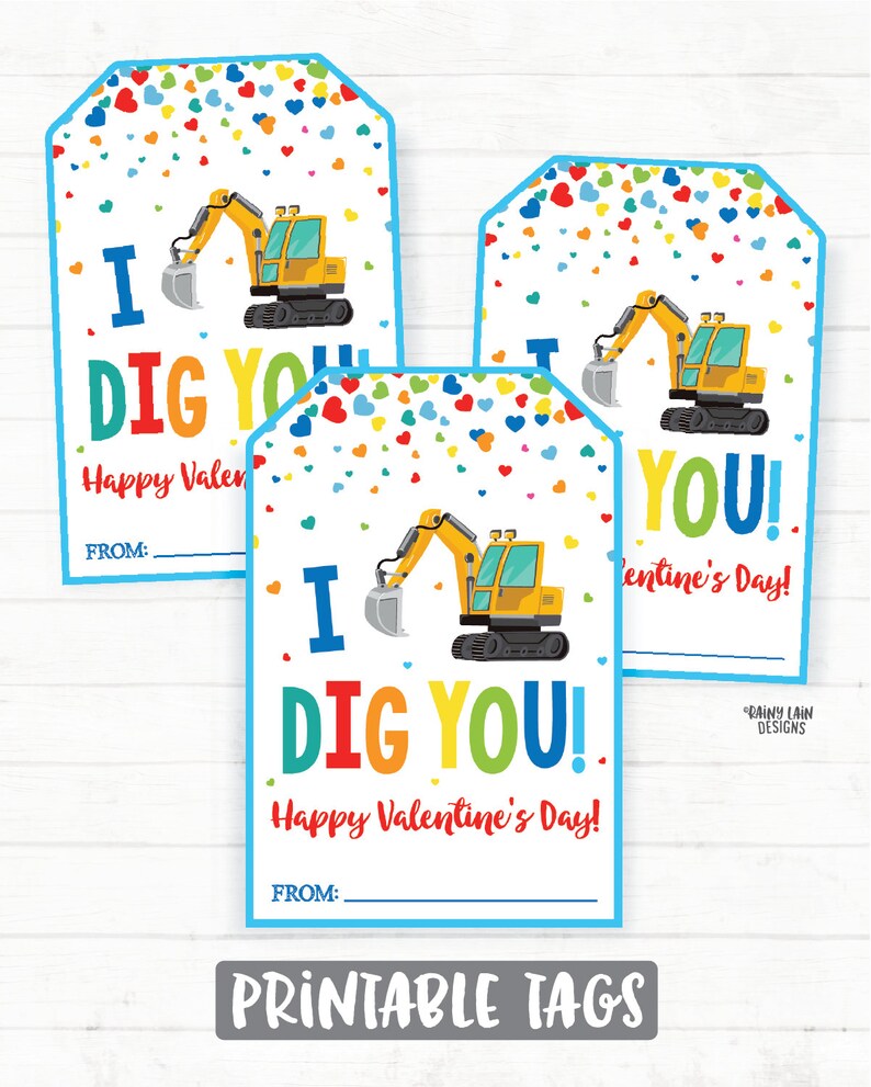 I Dig You Valentine Tag Digger Valentine Construction - Etsy