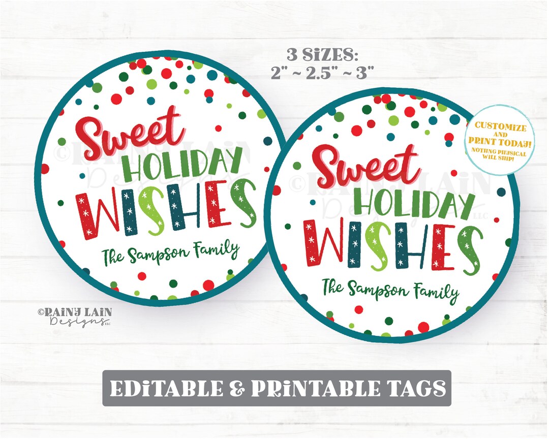 Sweet Holiday Wishes Tag Round Tag Appreciation Treat Christmas Thank ...